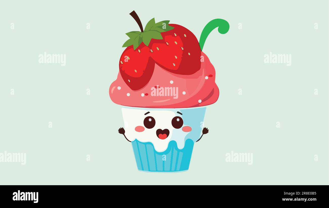 Cute cartoon cupcake character with strawberry Stock Vector Image & Art ...
