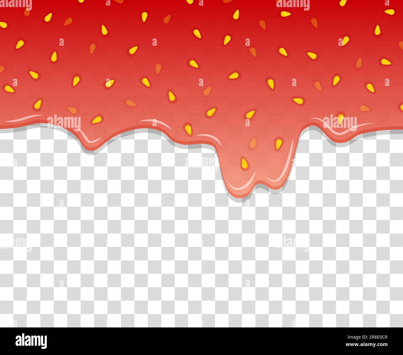 Dripping or flowing strawberry syrup. Strawberries jam melted on ...