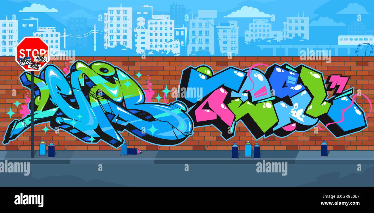 Abstract Colorful Outdoor Urban Streetart Graffiti Wall With Drawings ...