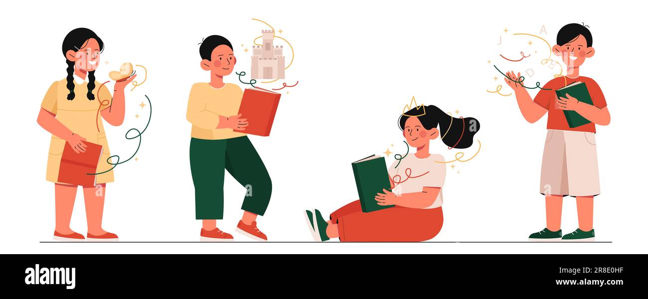 Set of reading children vector concept Stock Vector Image & Art - Alamy