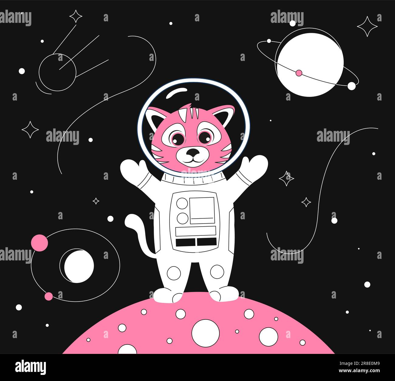 Cosmonaut cat at planet line concept Stock Vector Image & Art - Alamy
