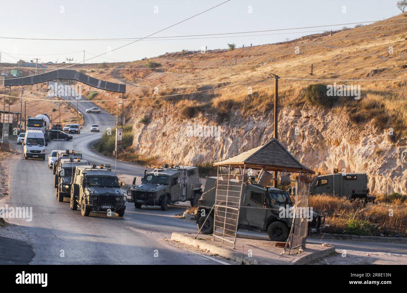 Tubas, Palestine. 20th June, 2023. Israeli military vehicles secure the ...