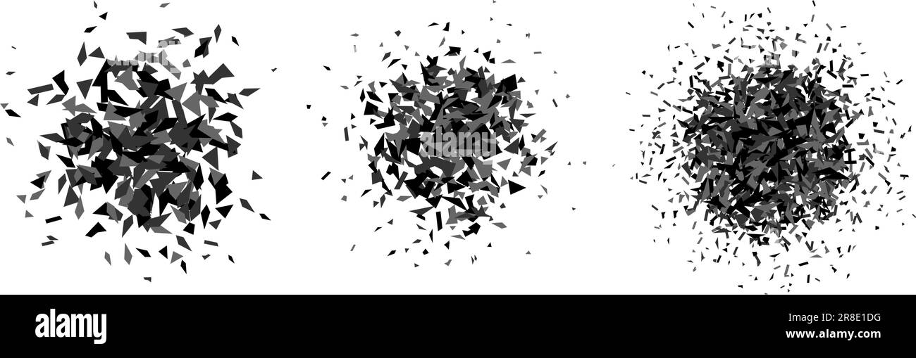 Set of debris and shatters in radial shape. Black and grey broken ...