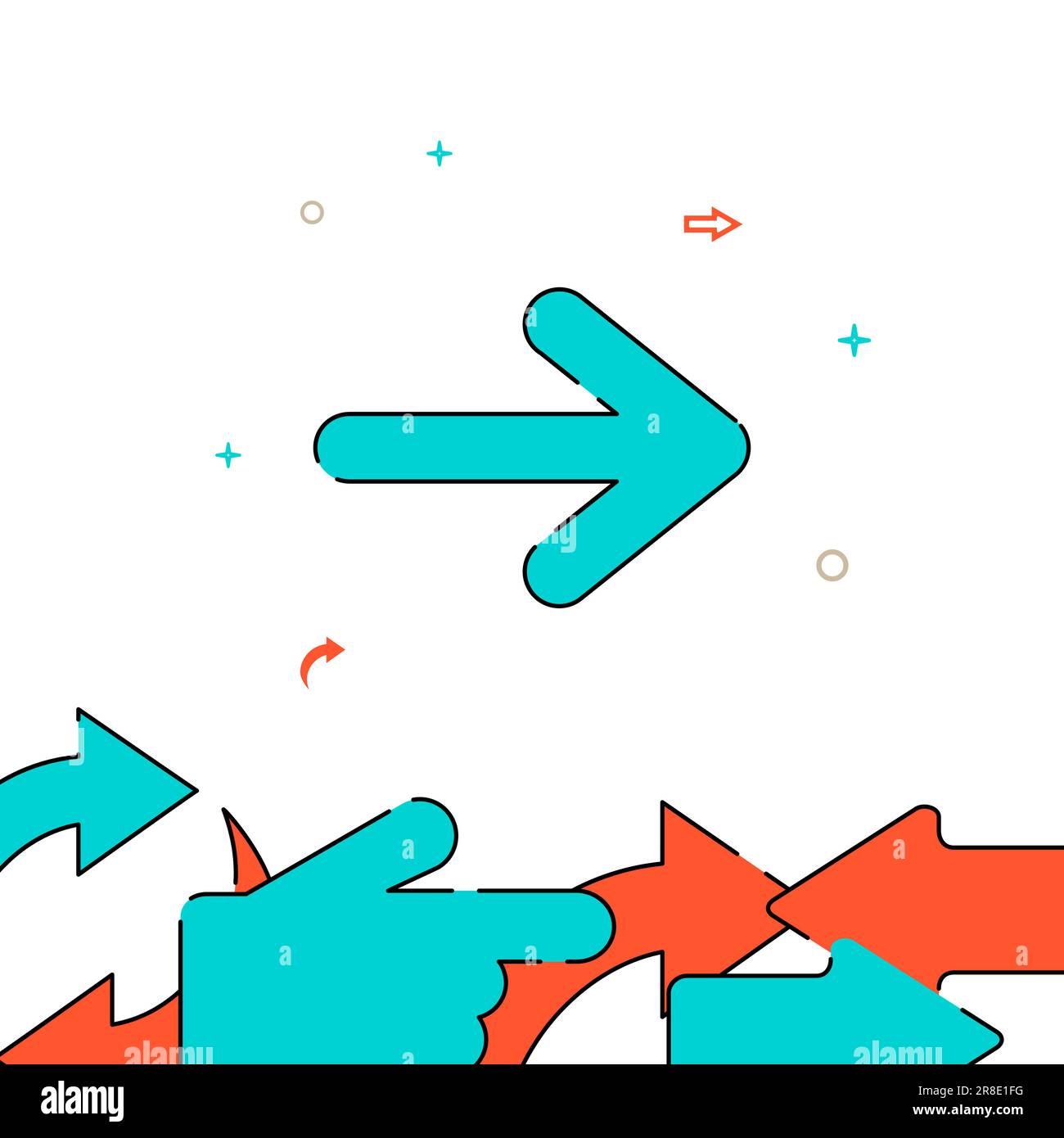 Right forward ahead arrow filled line vector icon, simple illustration ...
