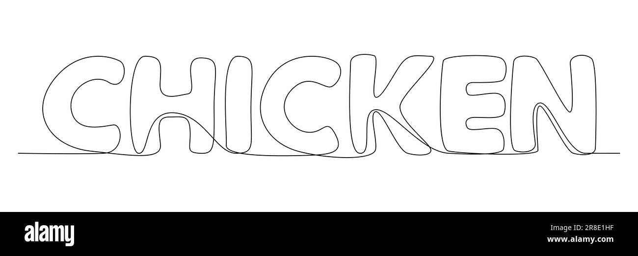One Continuous Line Of Chicken Word Thin Line Illustration Vector