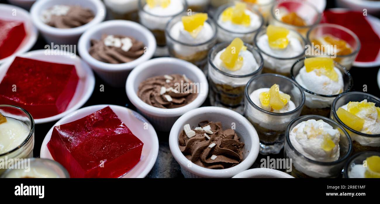 Dessert buffet catering concept. Selective focus dessert on buffet ...