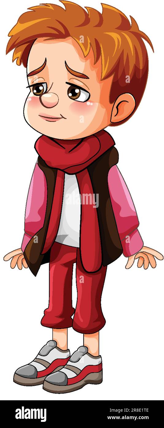 Sad boy cartoon character holding walking stick illustration Stock ...