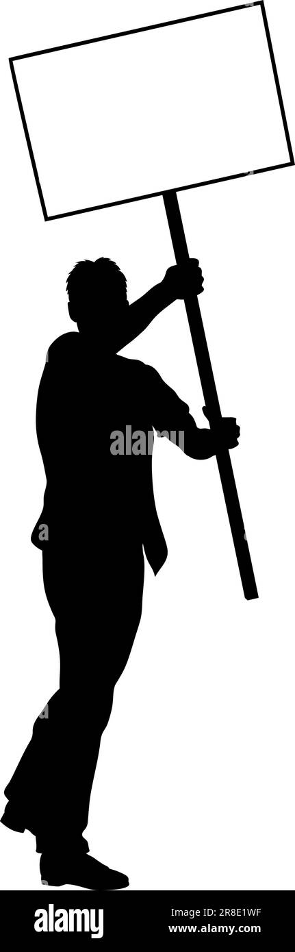 Protest Rally March Picket Sign Silhouette Person Stock Vector Image ...