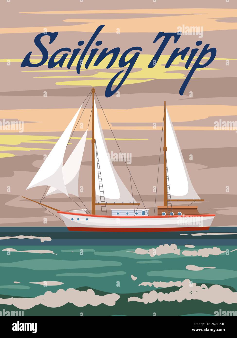 Sailing Trip poster retro, sailing ship on the ocean, sea. Tropical ...