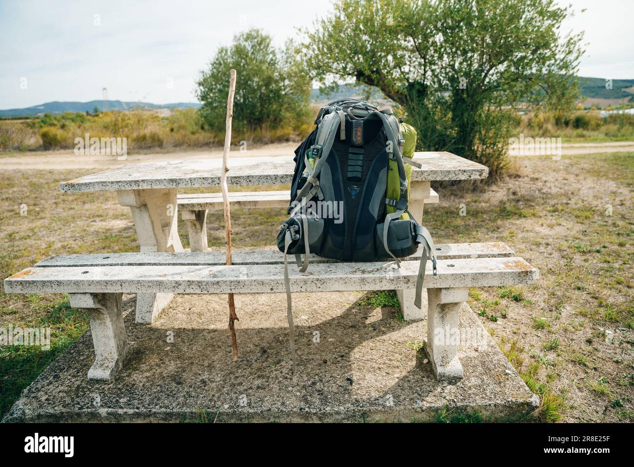 Pilgrims with backpacks in camino de santiago hi-res stock photography ...
