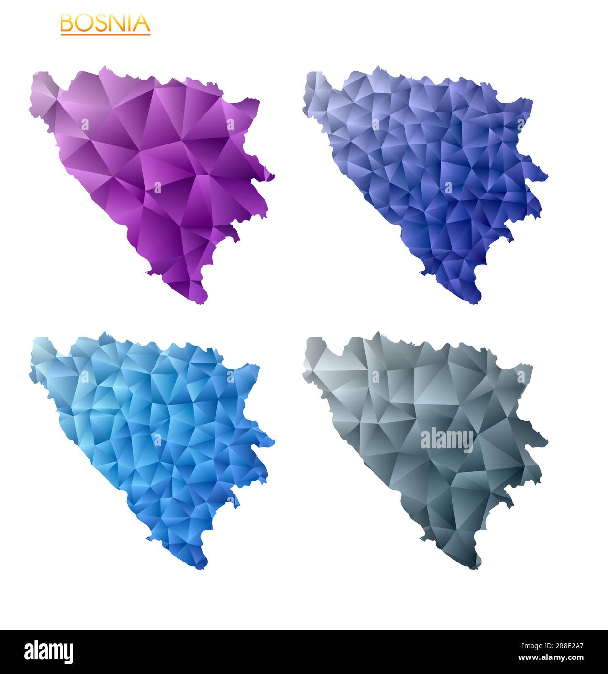 Set of vector polygonal maps of Bosnia. Bright gradient map of country ...