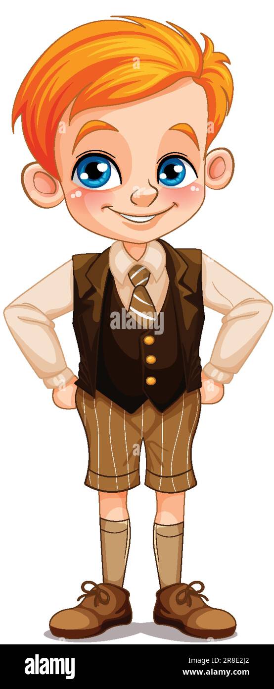 Cute European boy in student outfit cartoon character illustration ...