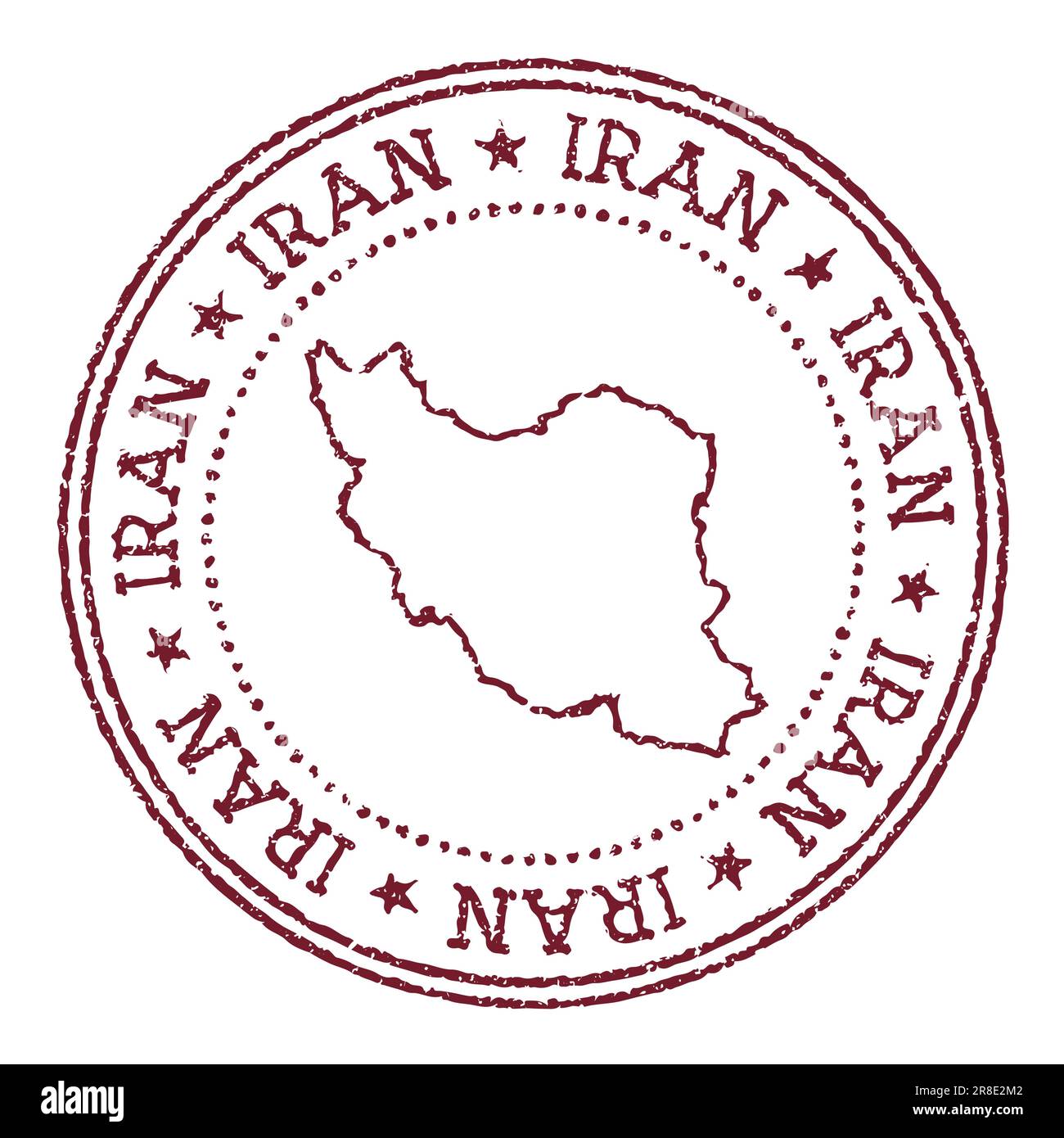 Iran round rubber stamp with country map. Vintage red passport stamp with circular text and ...