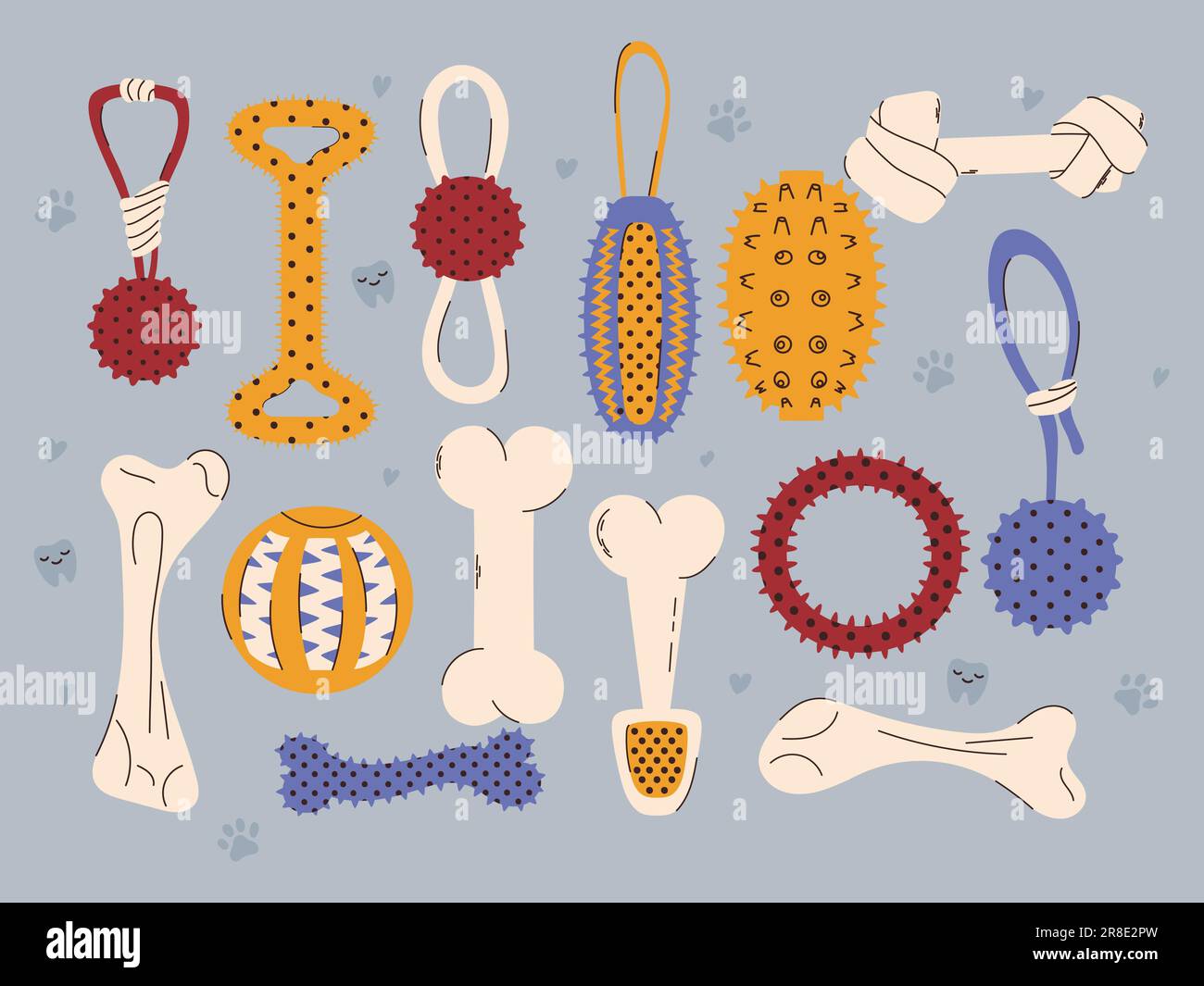 Set of various toys for taking care of dogs' teeth. Dog dental health ...