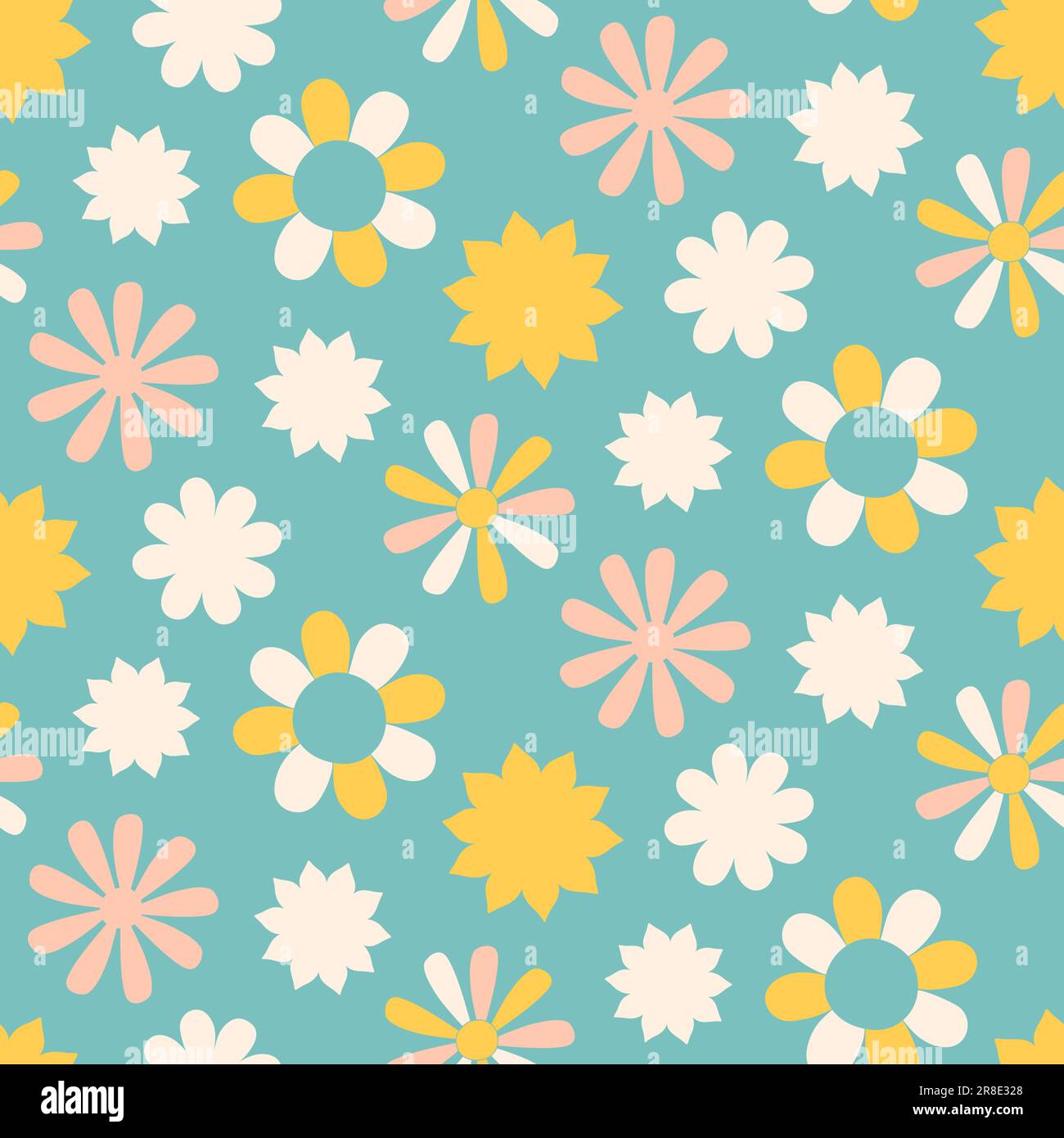Summer Daisy Floral 70s Retro Seamless Pattern Stock Vector Image & Art ...
