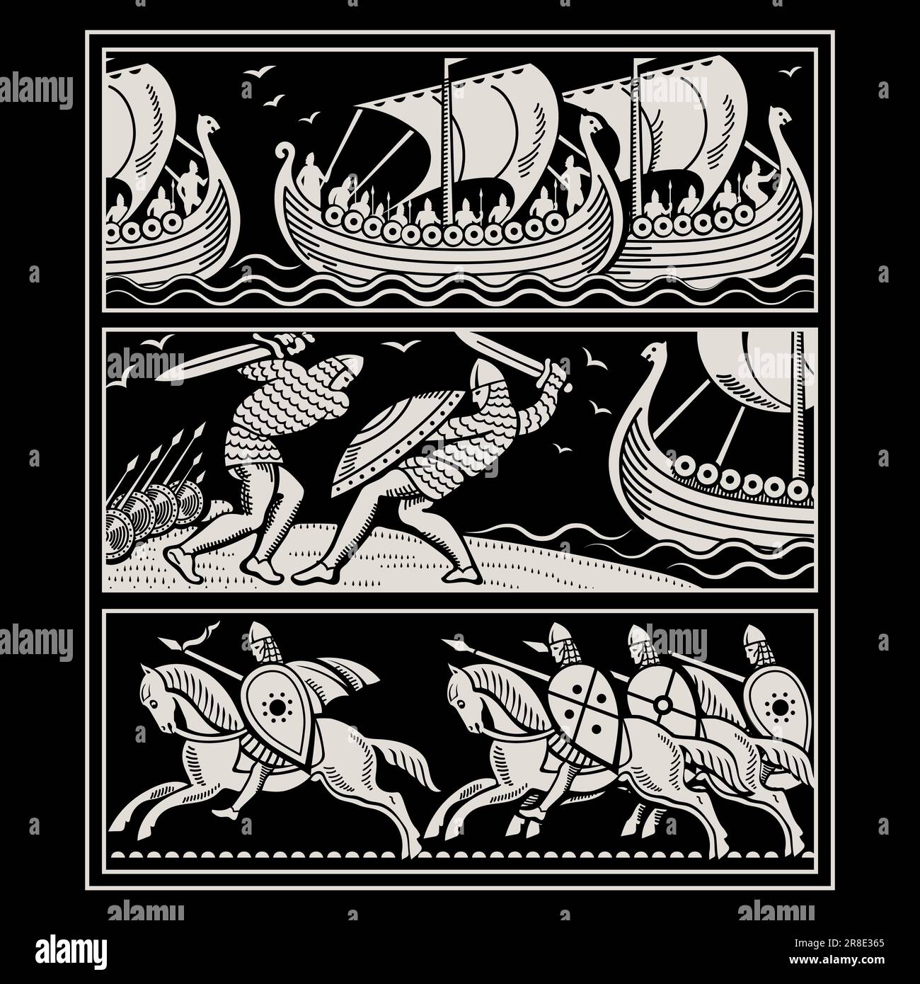 Design in Old Norse style. Ancient Celtic Scandinavian warriors with ...