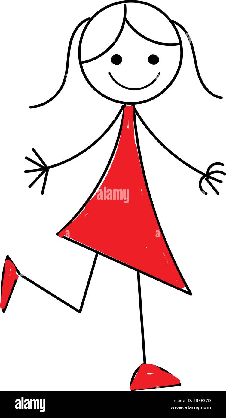Hand Drawing Doodle Cartoon Character Happy Stick Figure Happy Jumping Celebrating Stock Vector