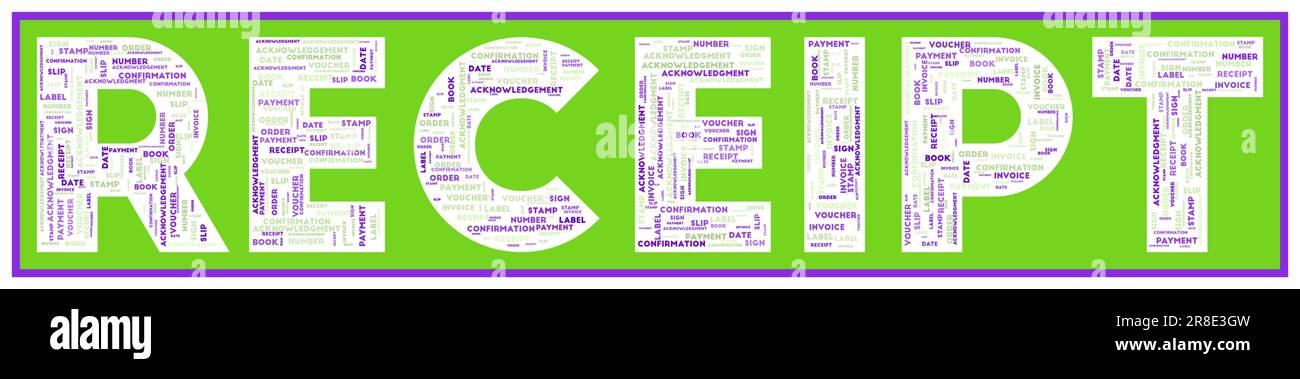 RECEIPT text filled with related keywords of various sizes. Receipt ...