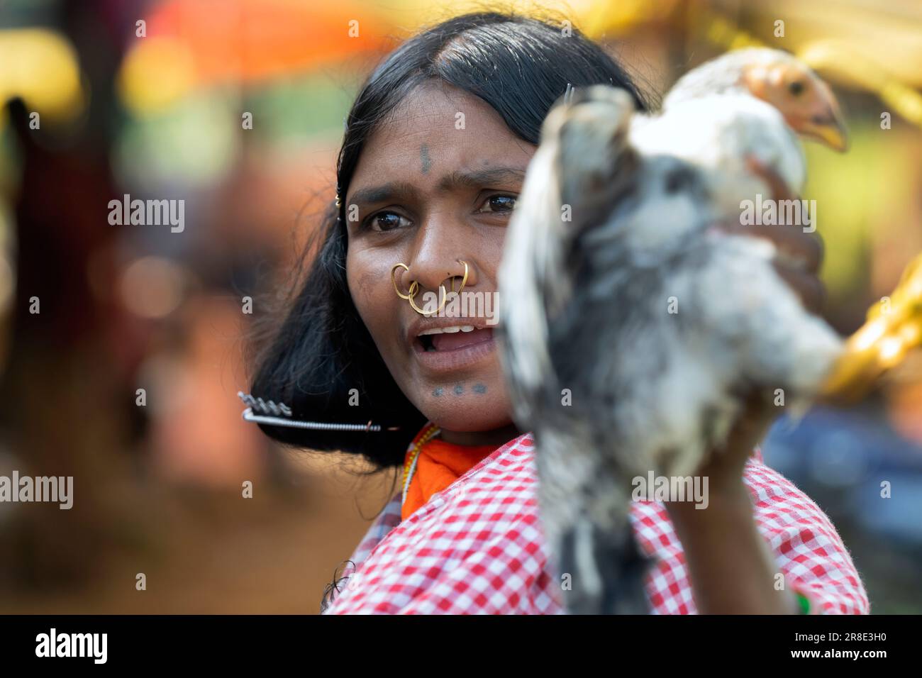 The image of tribal lady was taken in village market of Odisha, India ...