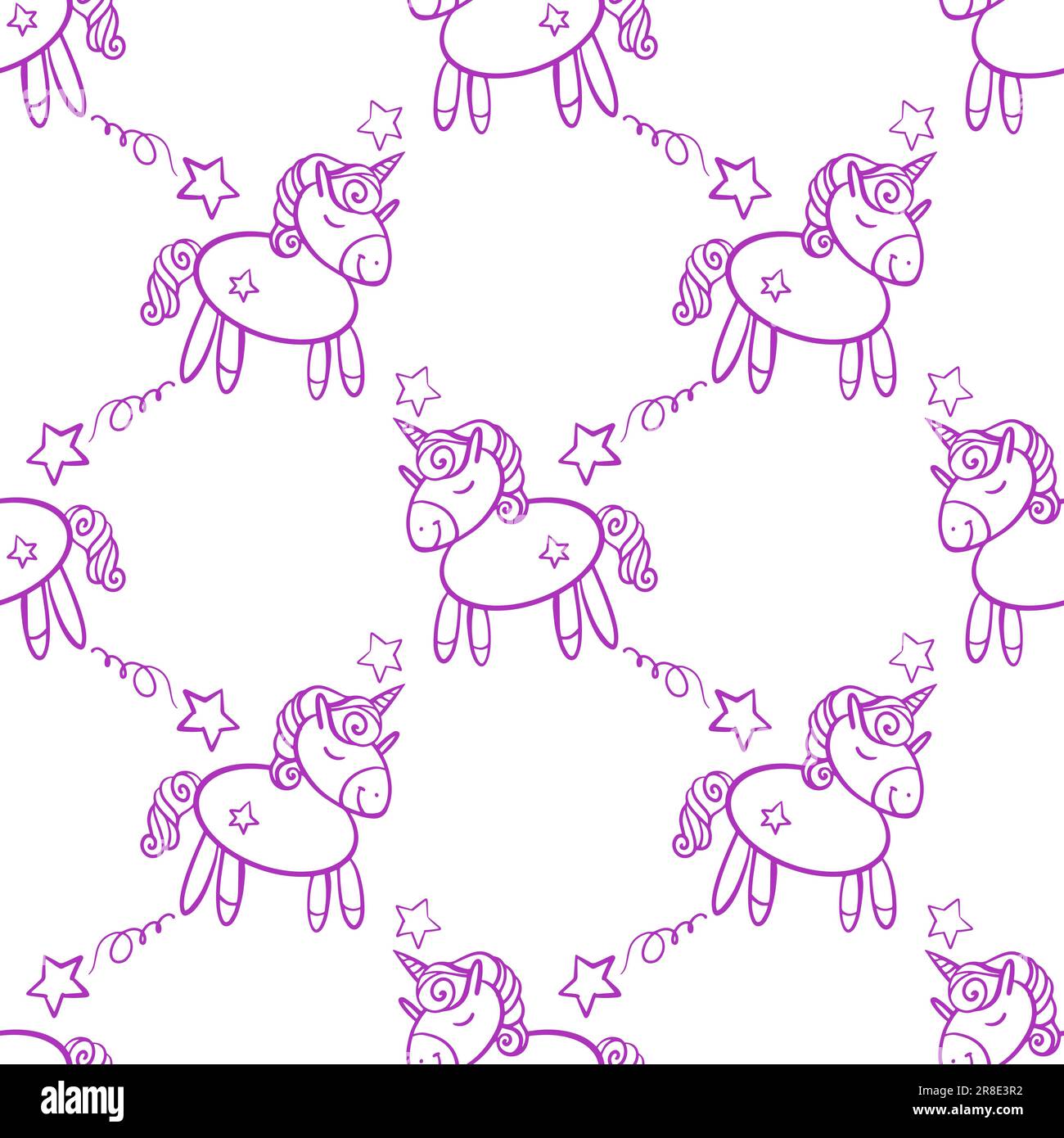 Cute seamless pattern with little cartoon pony and stars, vector ...