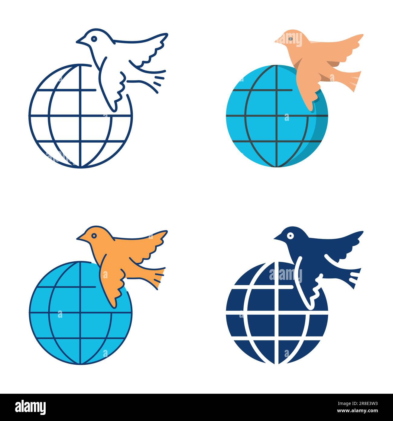 Peace dove flying above globe icon set in flat and line style. Bird ...