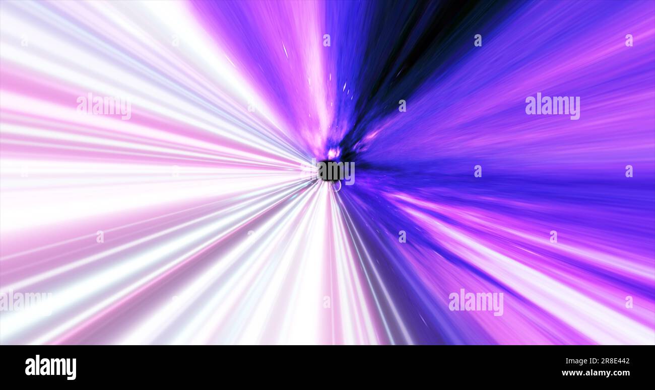Abstract glowing space tunnel flying at high speed from bright energy ...