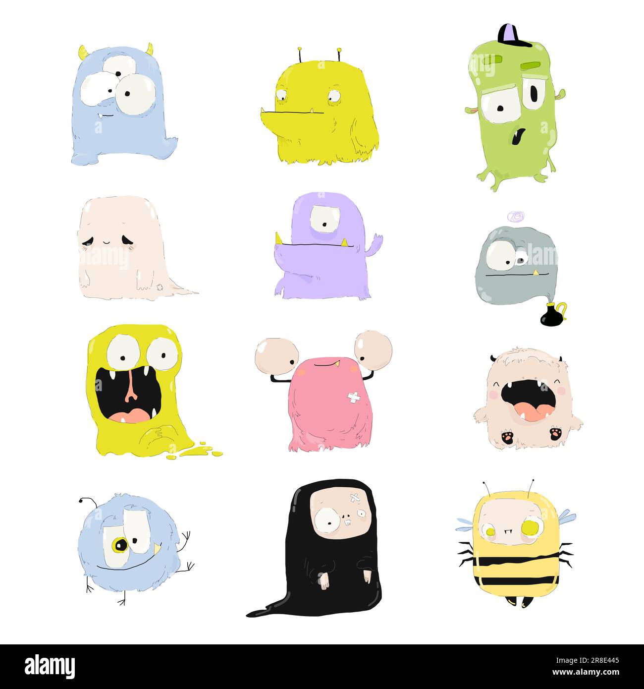 Funny and Cute Colourful Monsters for Halloween on White Background ...