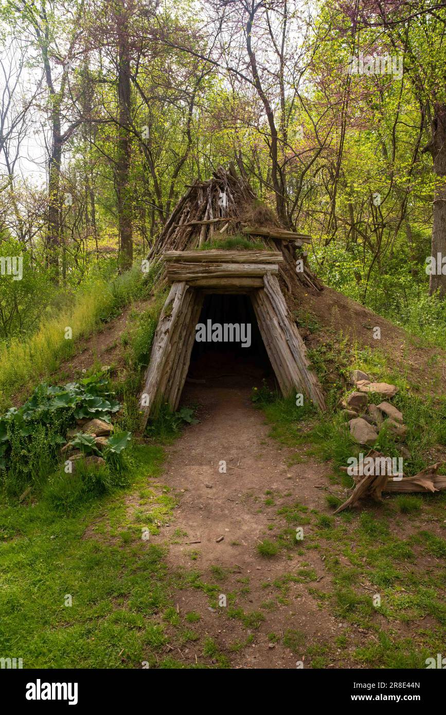 Rustic solitary hut made of wooden timbers and green sod exterior Stock ...