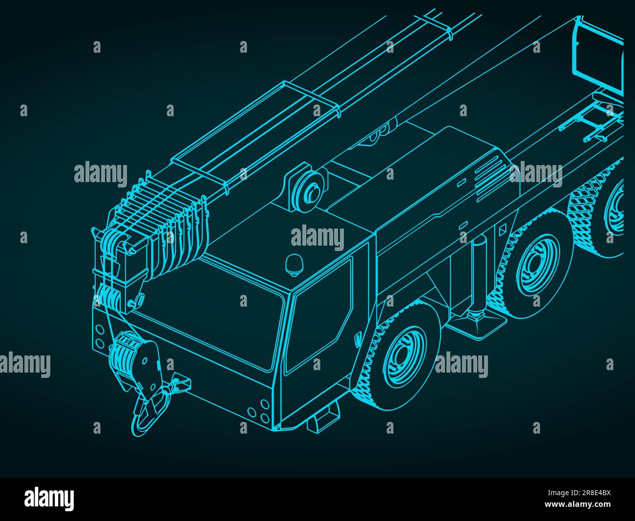 Stylized vector illustration of mobile crane with powerful long ...
