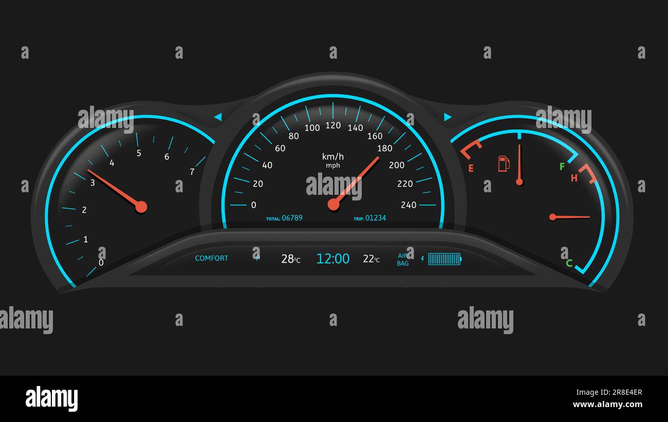 Car dashboard. Vehicle performance monitoring indicators and gauges ... Car dashboard. Vehicle performance monitoring indicators and gauges ...