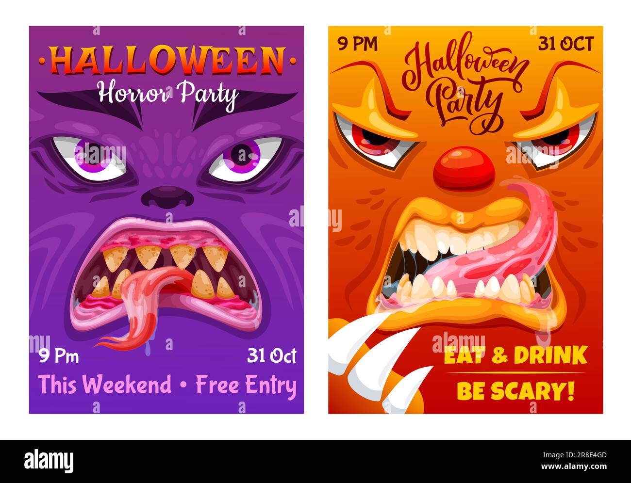 Halloween party flyer with cartoon monster characters. Vector ...