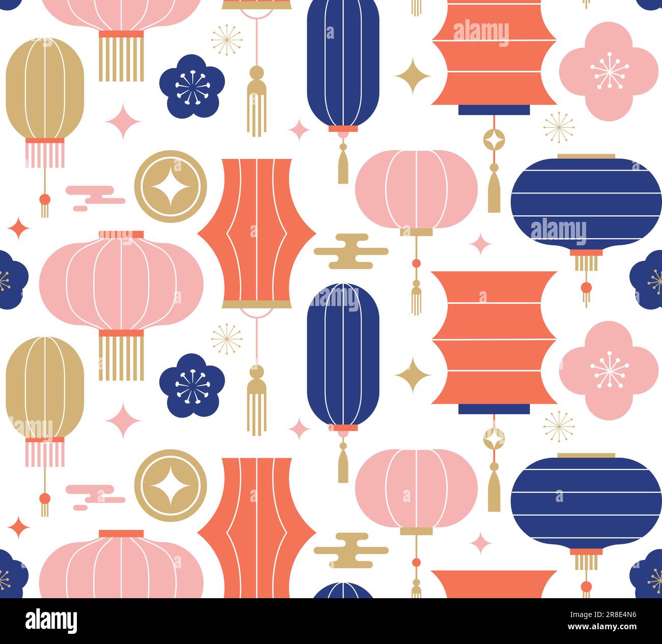 Chinese, Asian background, seamless pattern. Lanterns, ornaments and ...
