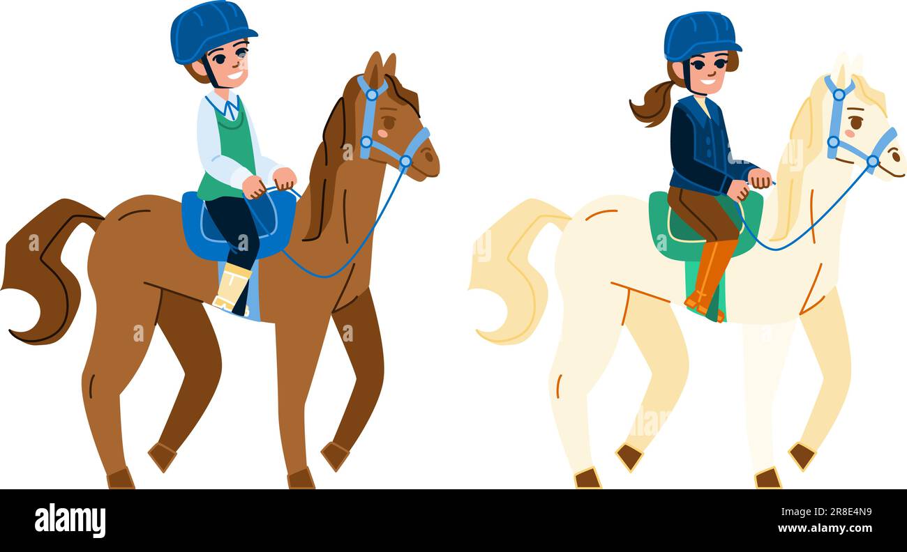 horseback riding kid vector Stock Vector Image & Art - Alamy
