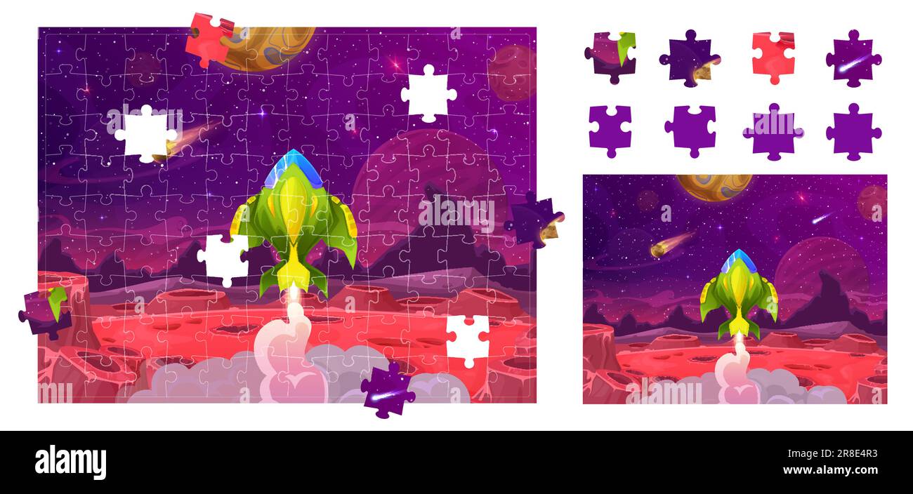Rocket launch from planet surface. Space galaxy jigsaw puzzle game ...