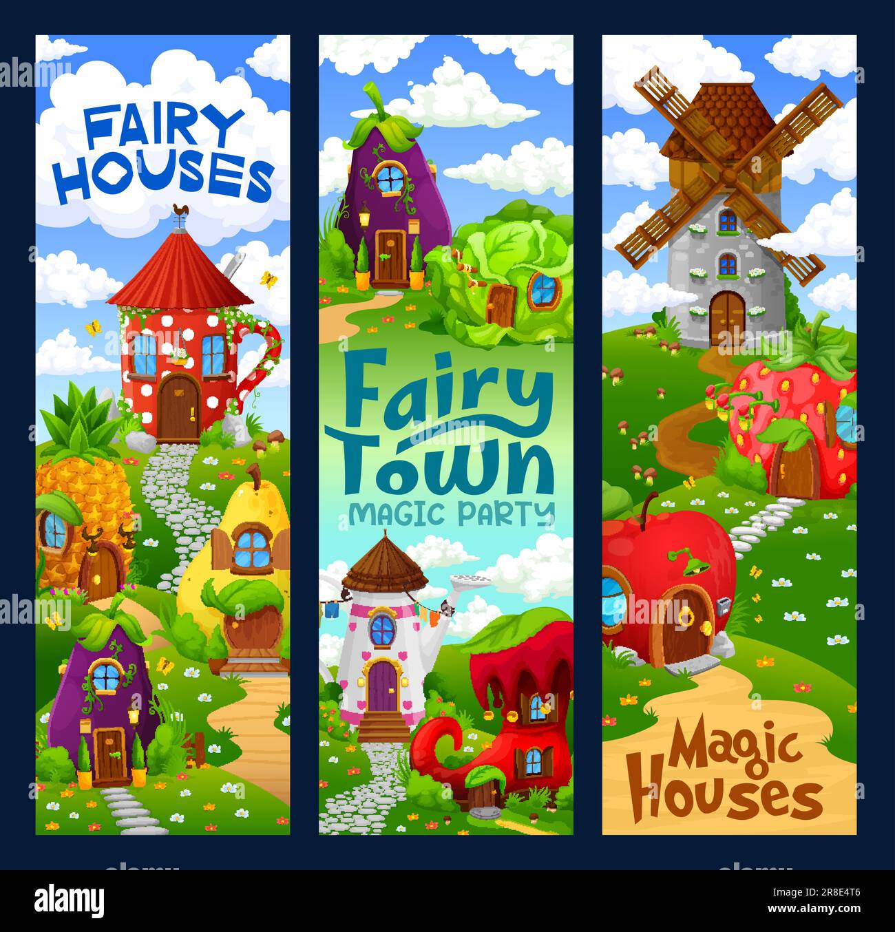 Cartoon fairytale house buildings, magic houses and dwellings. Vector ...