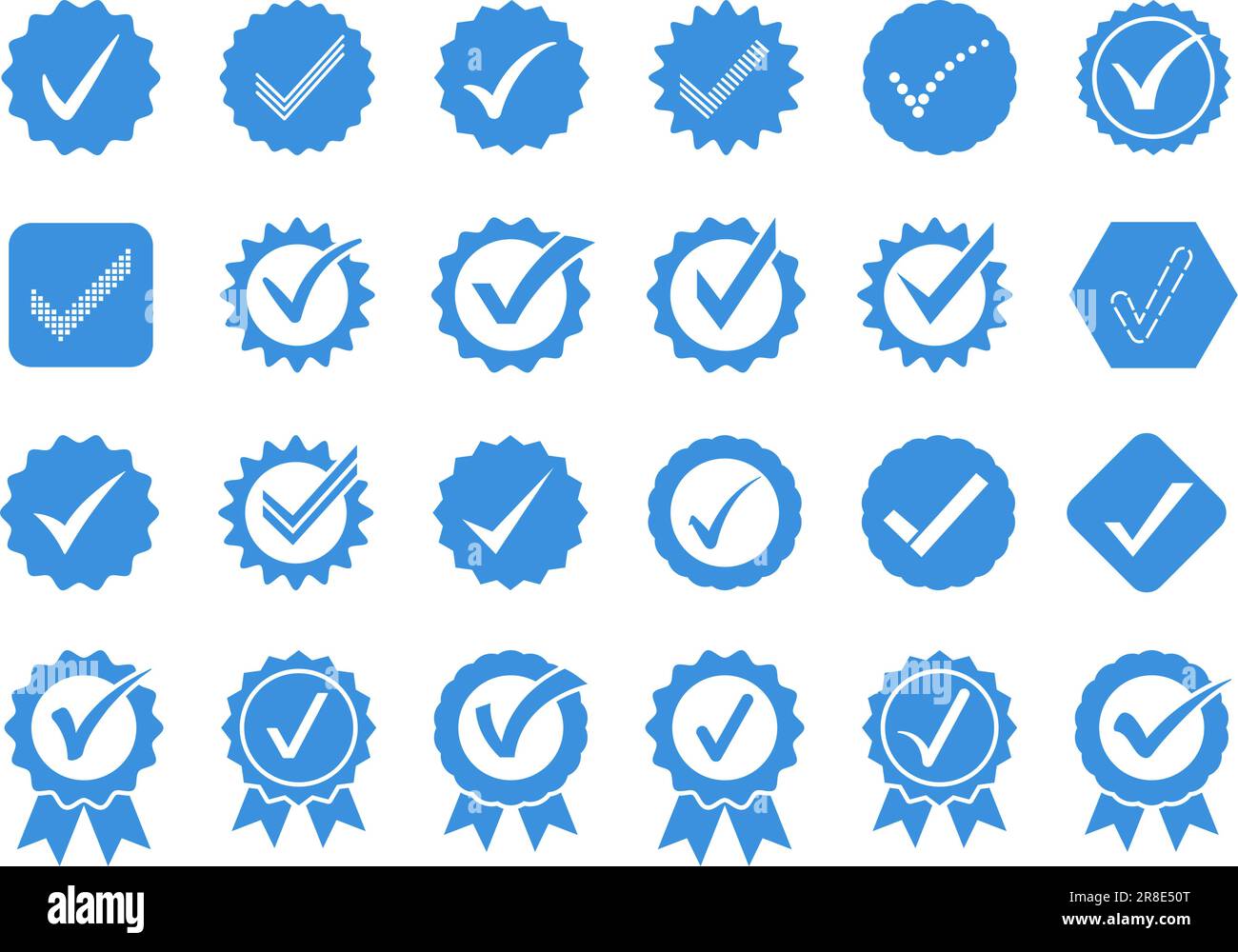 Blue Check Mark Icons Profile Verification Badge Approval Seal And Quality Marks Vector Symbol
