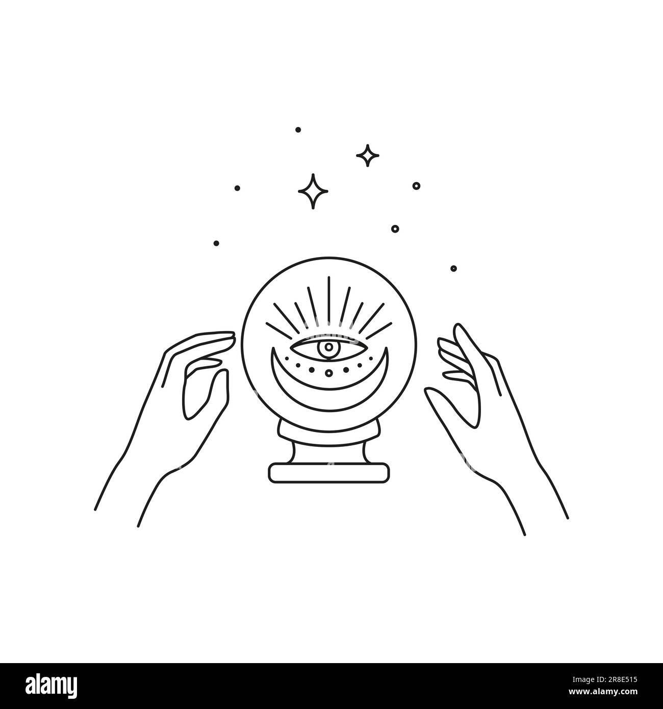 Female hands with moon and star, mystic fortune telling ball and all ...