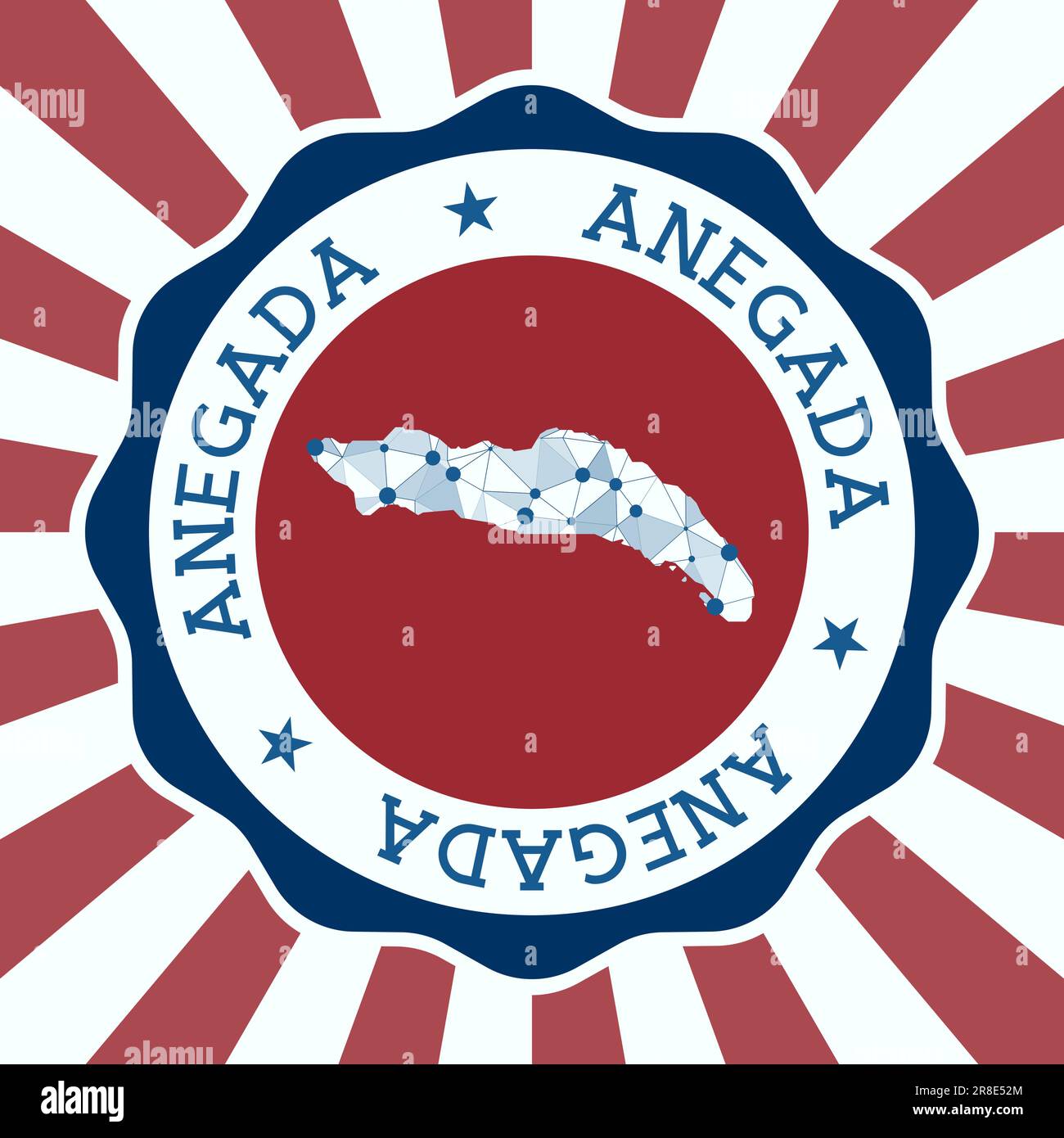 Anegada Badge. Round logo of island with triangular mesh map and radial ...