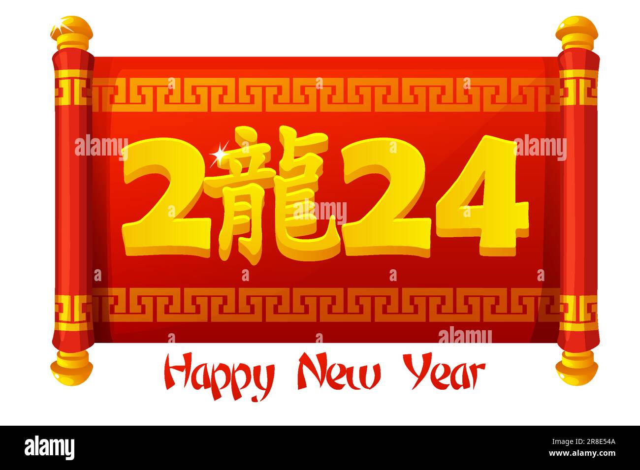 Red scroll with Chinese character Dragon on white background. Happy New ...