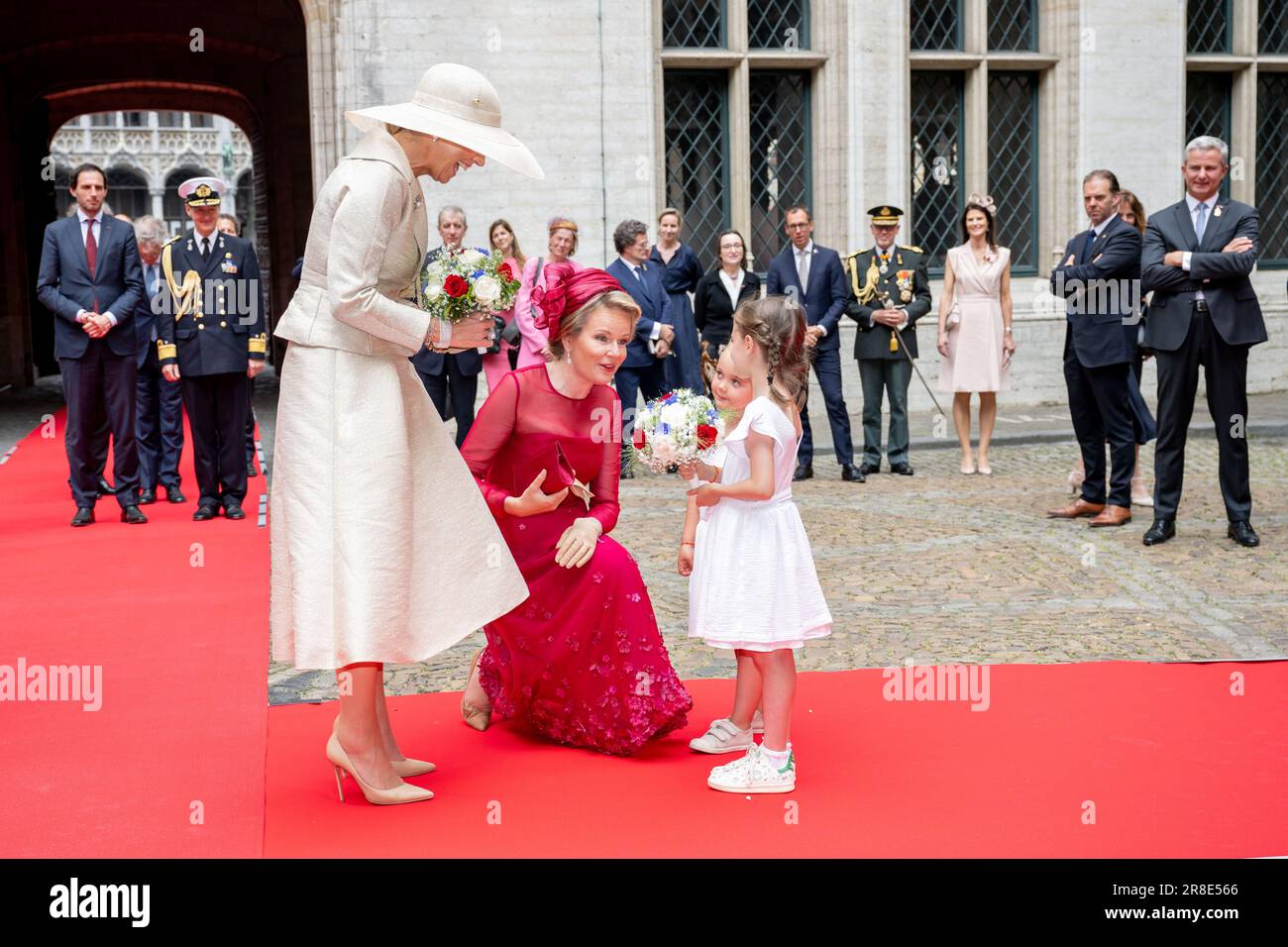 BRUSSELS - 20/06/2023, Queen Maxima together with the Belgian Queen Mathilde on arrival at the ...