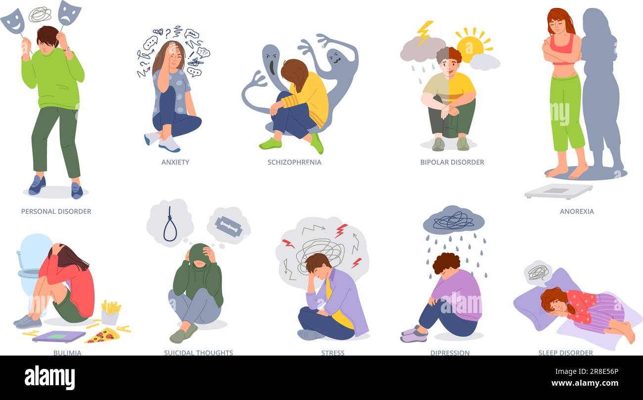 Mental disorders. People psychiatric problems, various mental health ...