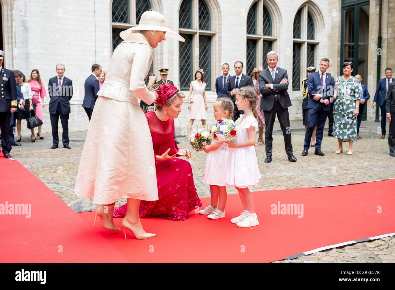 BRUSSELS - 20/06/2023, Queen Maxima together with the Belgian Queen Mathilde on arrival at the ...