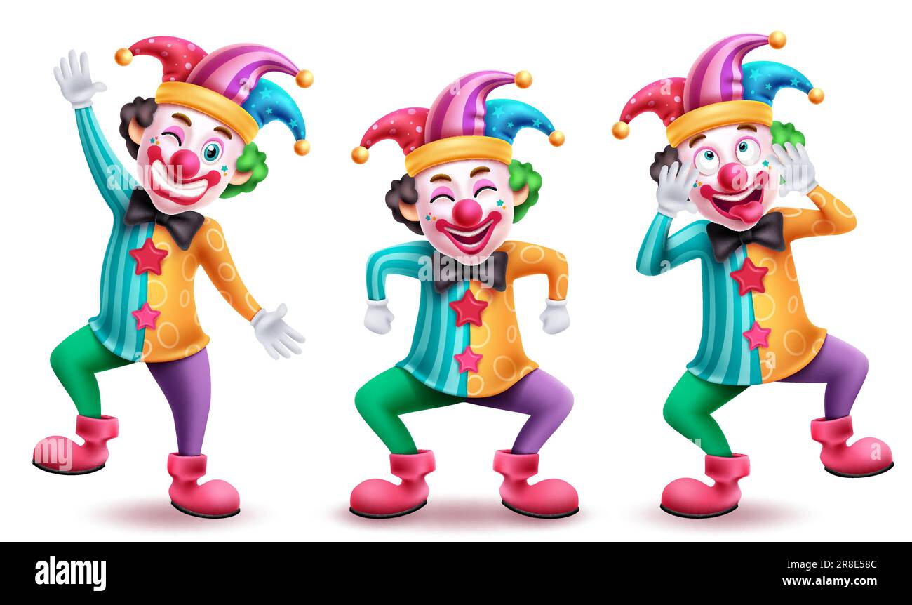 Clown birthday characters vector set design. Clown and buffoon ...