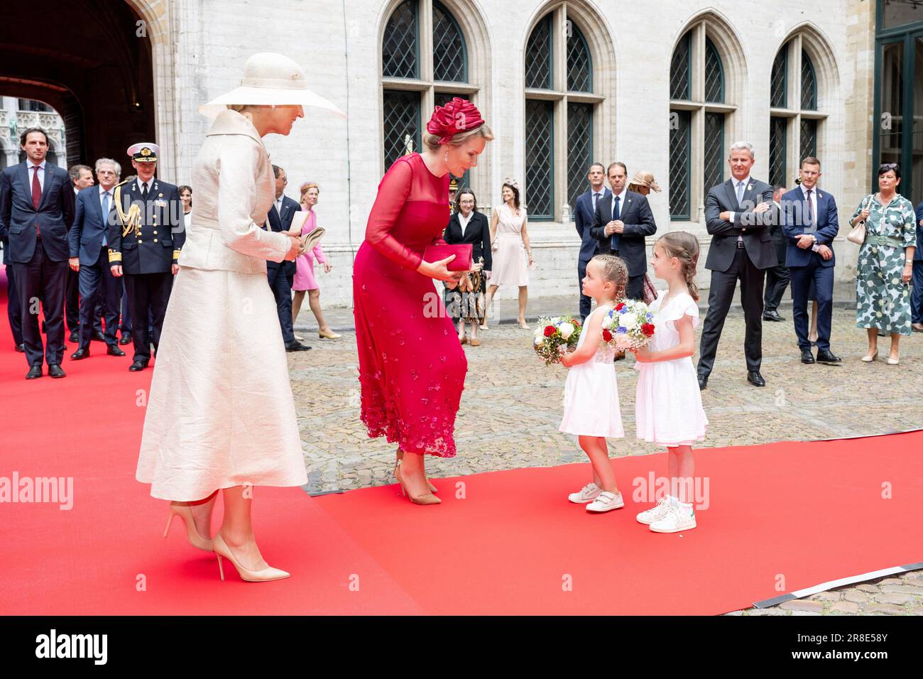 BRUSSELS - 20/06/2023, Queen Maxima together with the Belgian Queen Mathilde on arrival at the ...