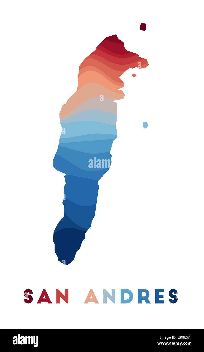 San Andres map. Map of the island with beautiful geometric waves in red ...