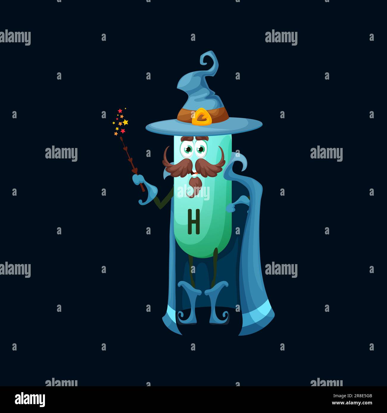 Cartoon vitamin H sorcerer character holding sparkling wand. Vector ...