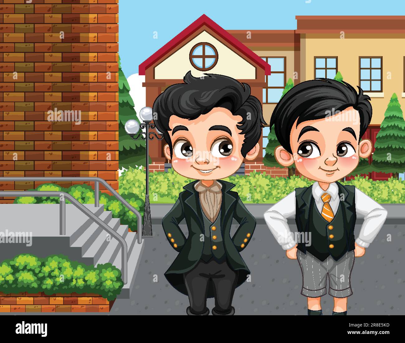 Student wearing school uniform at school scene illustration Stock ...