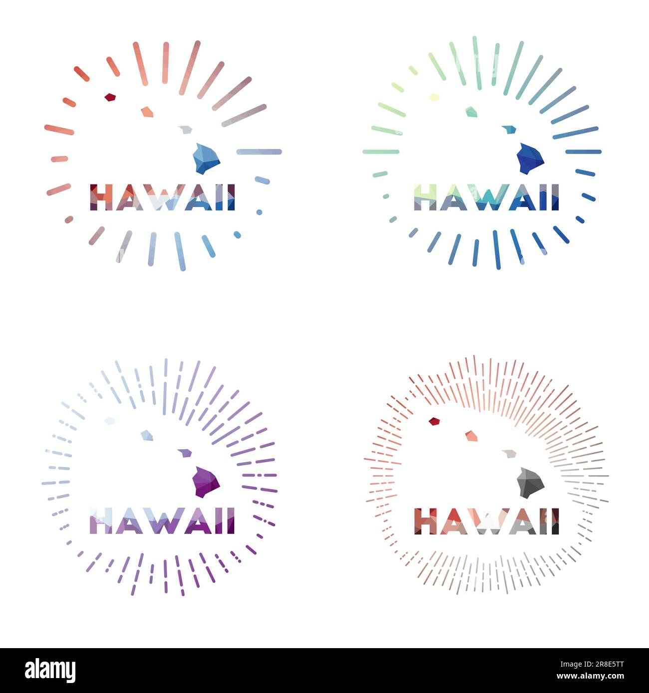 Hawaii low poly sunburst set. Logo of US state in geometric polygonal ...