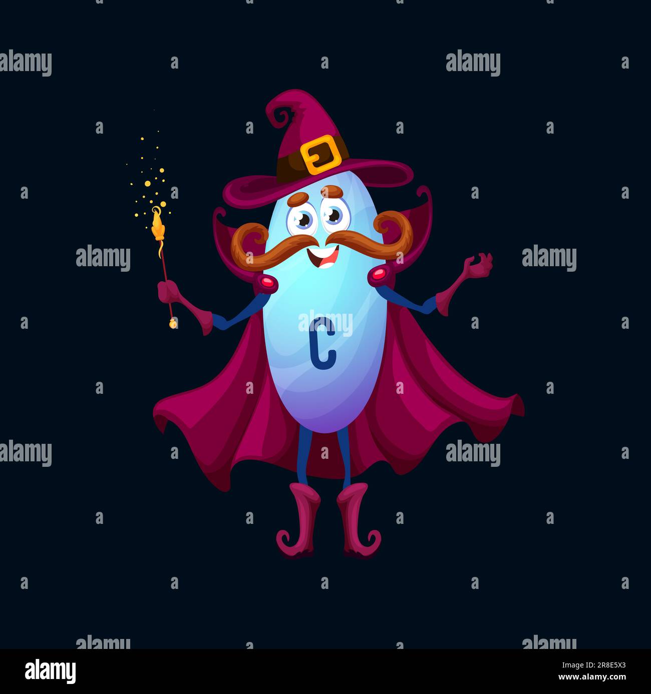Cartoon vitamin C wizard character. Vector ascorbic acid capsule ...