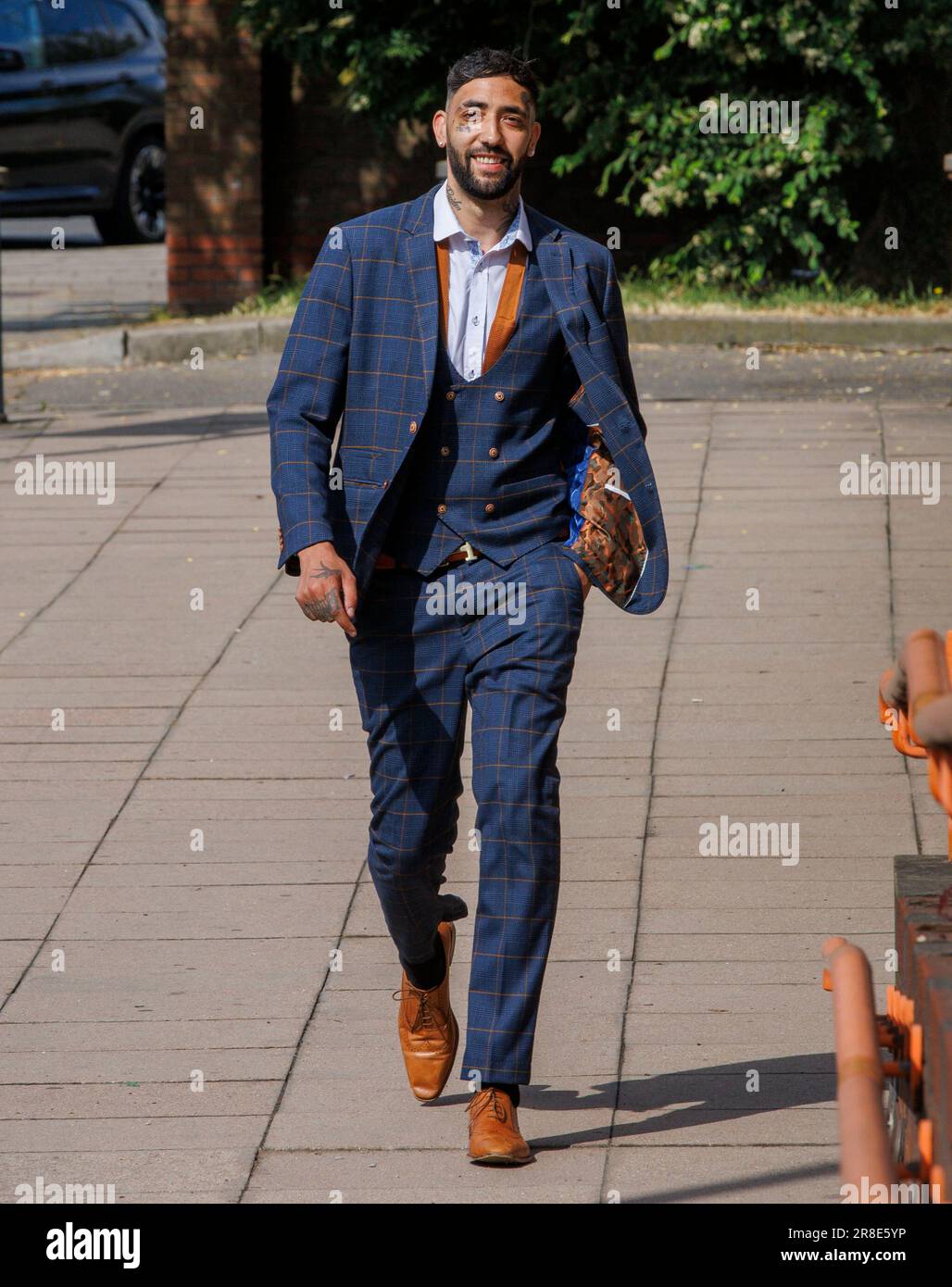 Man United fan, James White, arrives at Court in London. He wore a T ...